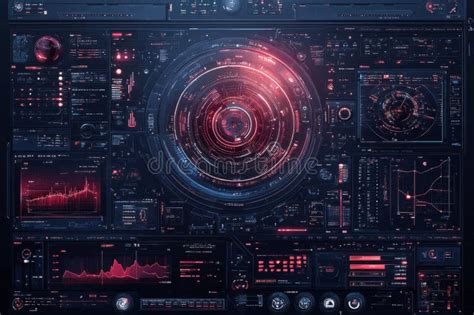 Complex Hud Interface Displaying Various Data Analysis Charts Graphs And A Prominent Rotating