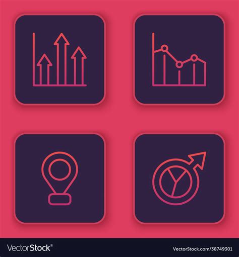 Set Line Pie Chart Infographic Location Royalty Free Vector