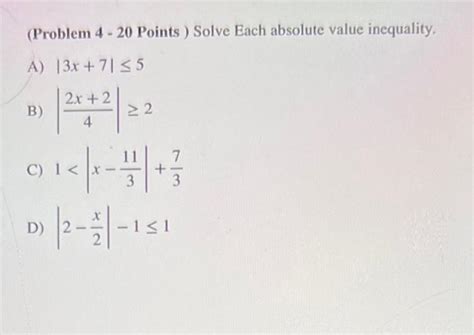 Solved Problem 4 20 Points Solve Each Absolute Value Chegg