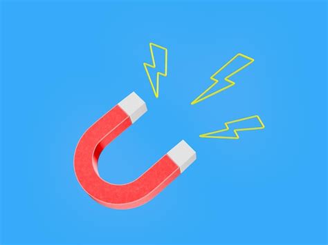 Imán Rojo Con Símbolos De Relámpagos Amarillos Sobre Un Fondo Azul