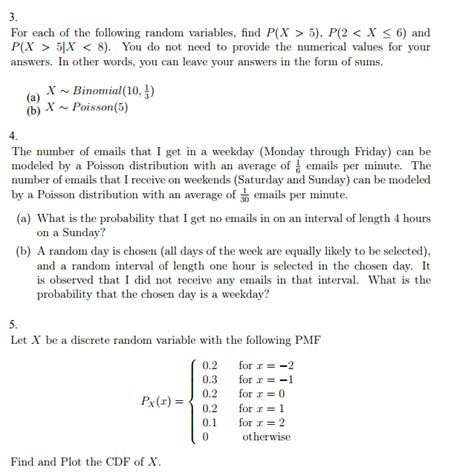 Solved For Each Of The Following Random Variables Find Px