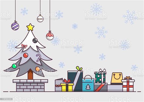 축제 축하 세트 크리스마스 새해 선물 상자 나무 채워진 색상 라인 배경 고립 된 평면 벡터 디자인 편집 가능한 스트로크 0명에