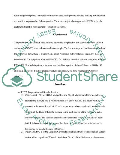 Complexometric Titration Of Calcium Lab Report Example Topics And