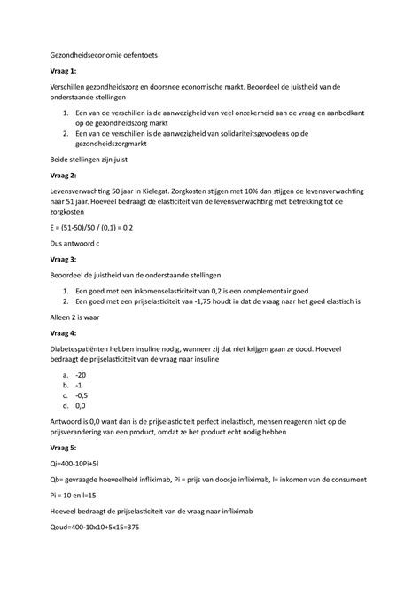Gezondheidseconomie Samenvatting Gezondheidseconomie Oefentoets Vraag Verschillen Studeersnel