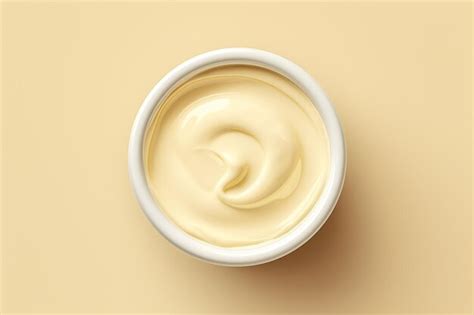 Premium AI Image Ceramic Dipping Cup Of Cheese Sauce Top View