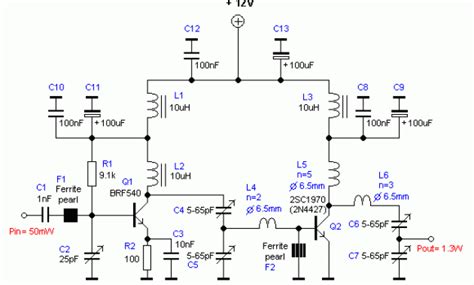 1 3W RF Amplifier Circuit Electronic Schematic Diagram