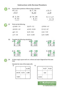 Subtraction With Decimal Numbers Mr Mathematics