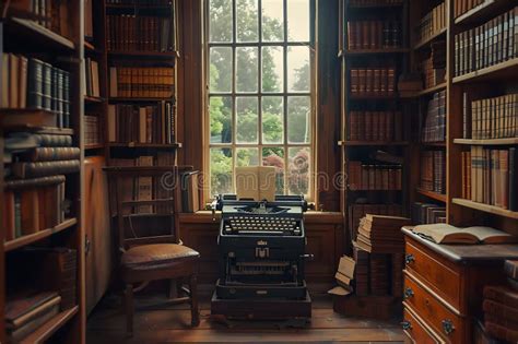 Generative Ai Image Of Royal Library Wooden Interior With Window And