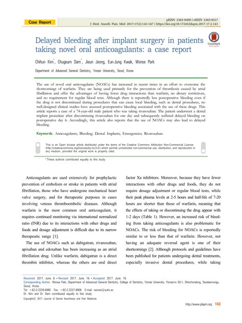 Pdf Delayed Bleeding After Implant Surgery In Patients Taking Novel Oral Anticoagulants A