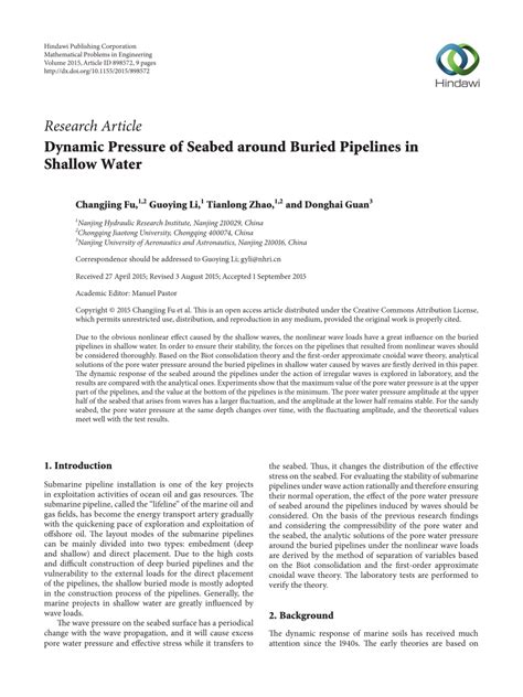 Pdf Dynamic Pressure Of Seabed Around Buried Pipelines In Shallow Water