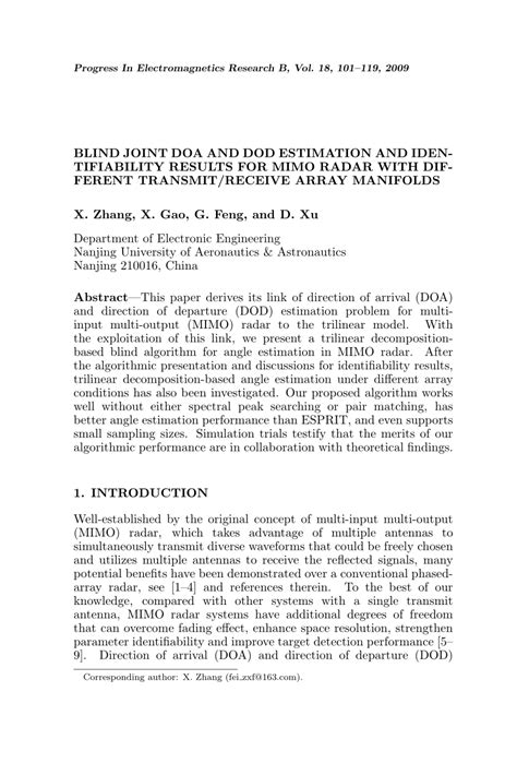Pdf Blind Joint Doa And Dod Estimation And Identifiability Results For Mimo Radar With