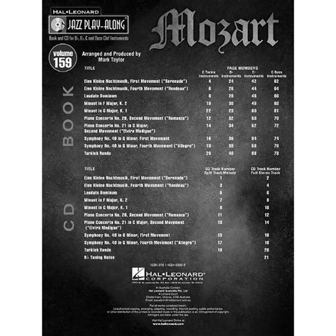 Hal Leonard Jazz Play Along Mozart Thomann United States