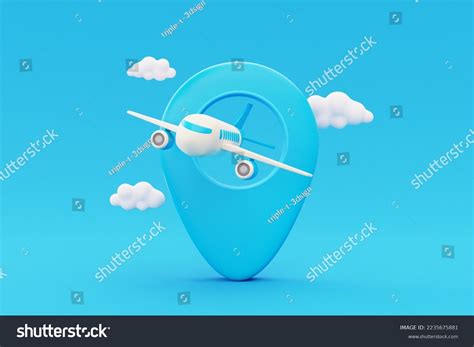 Airplane Flying Clouds Location Pin Tourism Stock Illustration