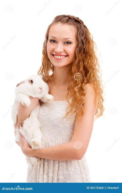 Man Holding Rabbit Wearing Pink Rabbit Ears Royalty Free Stock Image
