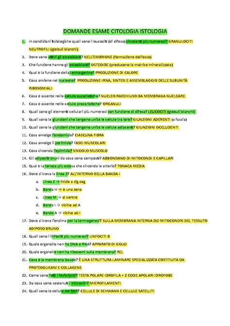 Domande Esame Citologia Istologia DOMANDE ESAME CITOLOGIA ISTOLOGIA In Condizioni
