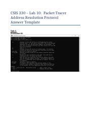 Lab Answer Template Docx CSIS Lab Packet Tracer Address Resolution Protocol