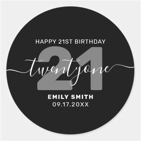 Modern Elegant 21st Birthday Classic Round Sticker Zazzle 21st