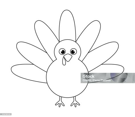 흰색 배경에 고립 된 추수 감사절 칠면조의 벡터 일러스트레이션 아이들을위한 간단한 개요 칠면조 색칠 공부 책 0명에 대한 스톡