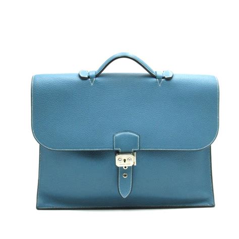 Hermes エルメス ビジネスバッグ サックアデペッシュ38マチ2 ブルー系 カーフ（牛革） 中古 メンズ ブランドオフ Yahoo店