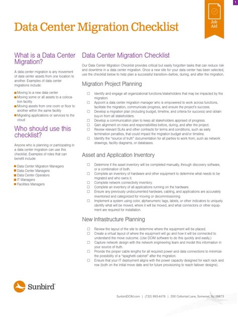 Data Center Migration Checklist Pdf Pdf Data Center Application Software
