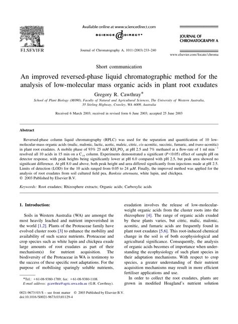 Pdf An Improved Reversed Phase Liquid Chromatographic Method For The Analysis Of Low Molecular