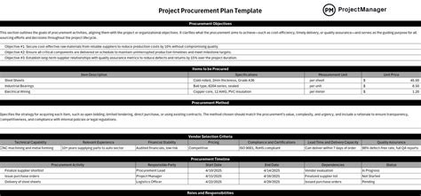 Project Procurement Management Plan Format