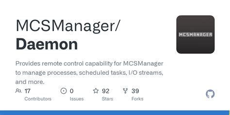 Github Mcsmanagerdaemon Provides Remote Control Capability For