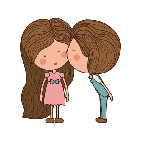Illustration Of Girl Kissing Boy On The Cheek With Stock Vector