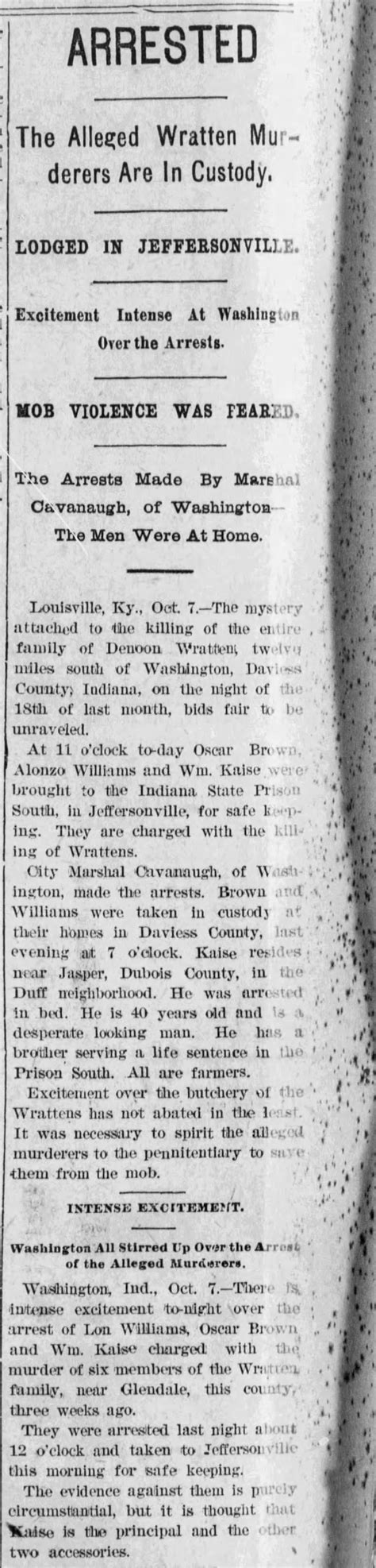 Wratten Murders Evansville Journal 10 8 1893