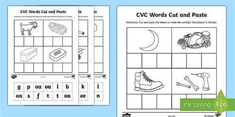 Precursive Phase 3 CVC Words Cut and Paste Activity - Twinkl