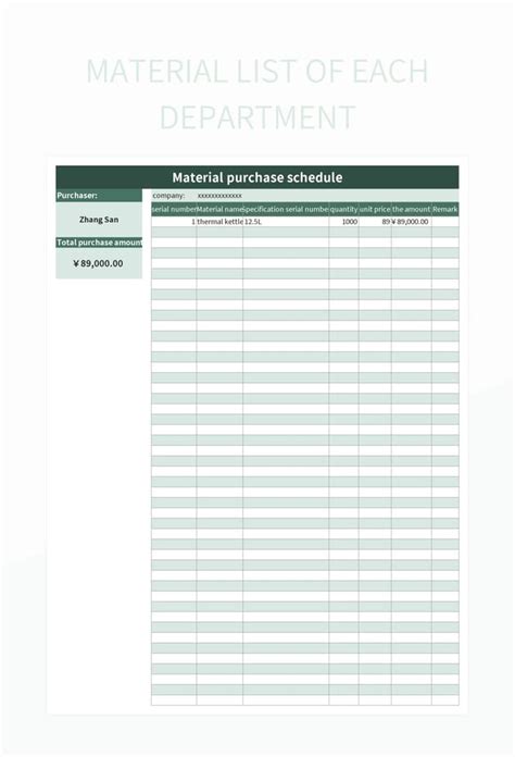 Free Material List Templates For Google Sheets And Microsoft Excel Slidesdocs