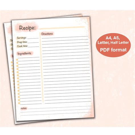 Recipe Template Printable Recipe Recipe Page Cookbook Tem Inspire