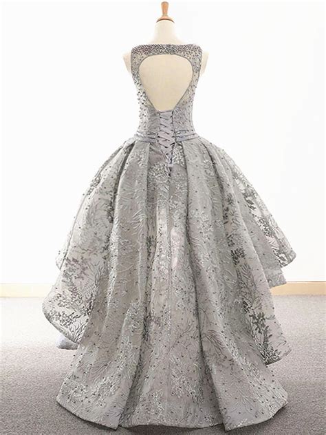 Gray Lace High Low Prom Dresses Grey High Low Lace Formal Graduation
