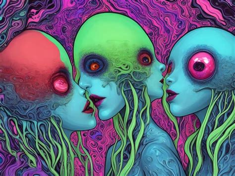 Premium AI Image Expressive Painting By Francesca Sundsten Of Two Bizarre Psychedelic Femme