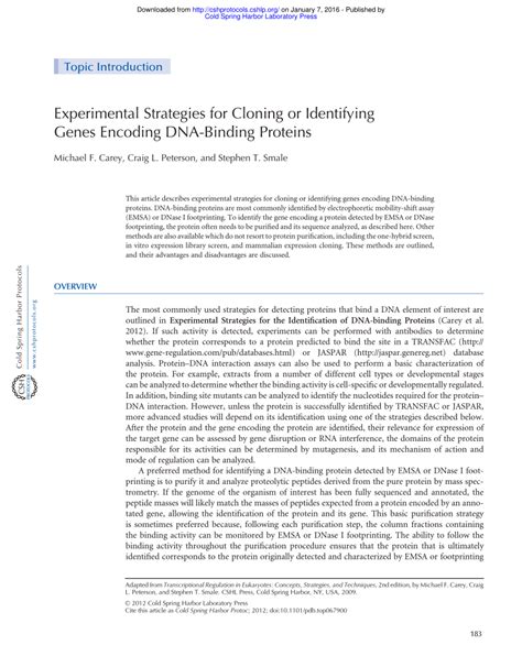 Pdf Experimental Strategies For Cloning Or Identifying Genes Encoding Dna Binding Proteins