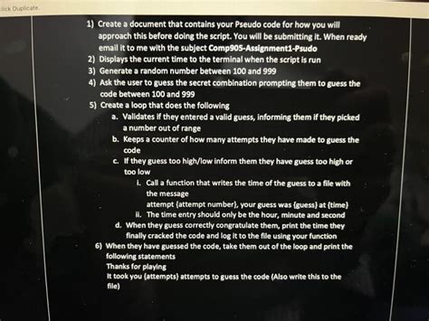 Solved 1 Create A Document That Contains Your Pseudo Code