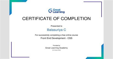 Bala Suriya On Linkedin Front End Development Css Course Completion Certificate For Balasuriya C