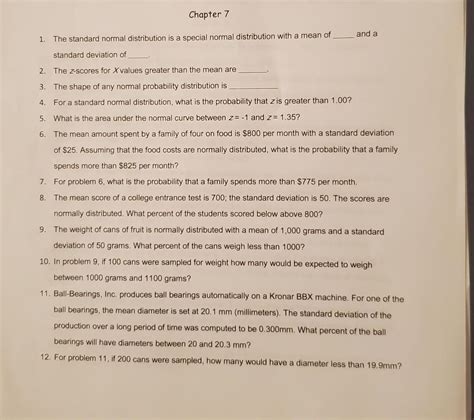 Solved Chapter And A The Standard Normal Distribution Chegg