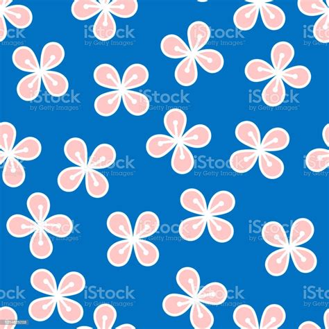 青い背景に小さなピンクの花とシームレスなパターン花柄を繰り返すベクトル イラストレーションのベクターアート素材や画像を多数ご用意