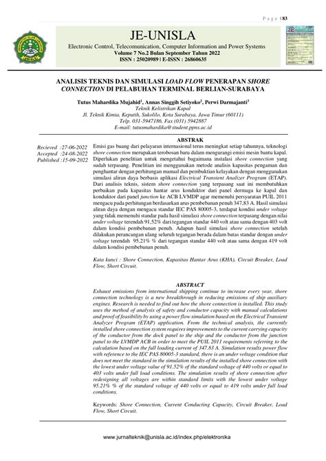 Pdf Analisis Teknis Dan Simulasi Load Flow Penerapan Shore Connection