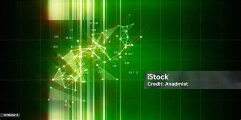 Abstract Futuristic Data Concept In Light Grid Connected Particles And