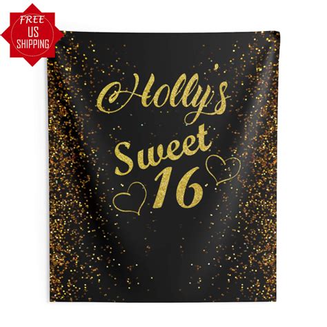 Black And Gold Sweet 16 Backdrop Ijay Backdrops