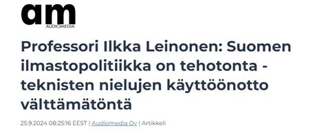 Pohdiskelin Ilmastopolitiikkaan Fossiilisten Päästöjen Nollaamiseen Teknologisten