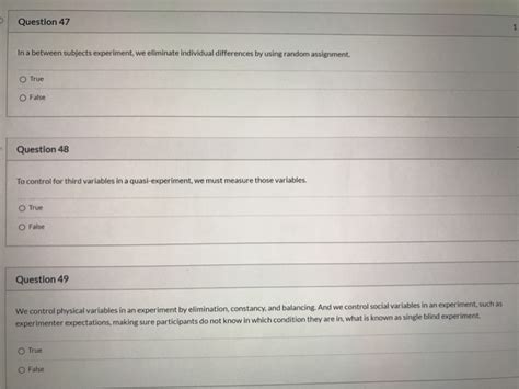 Solved Question 47 In A Between Subjects Experiment We