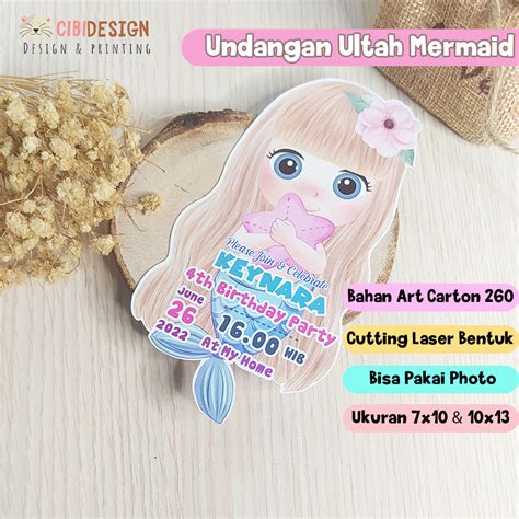 Jual Kartu Undangan Ulang Tahun Ultah Birthday Invitation Custom Lucu Unik Karakter Mermaid