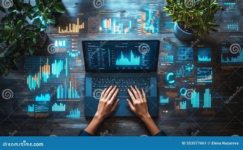 Data Analysis On Laptop With Digital Graphs And Charts In A Tech