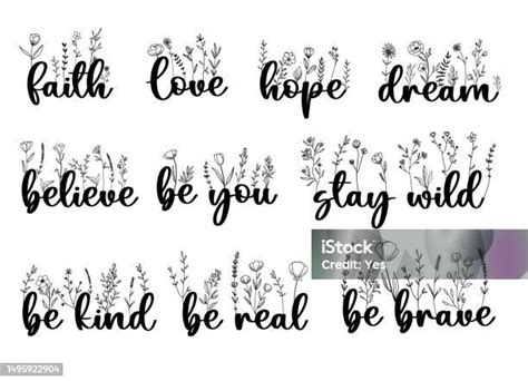 꽃 꽃 글자 클립 아트와 동기 부여 말 현대 슬로건 서예 손으로 그린 낙서 스타일로 꽃 손으로 쓴 단어 벡터 그림 개념에 대한 스톡 벡터 아트 및 기타 이미지 Istock