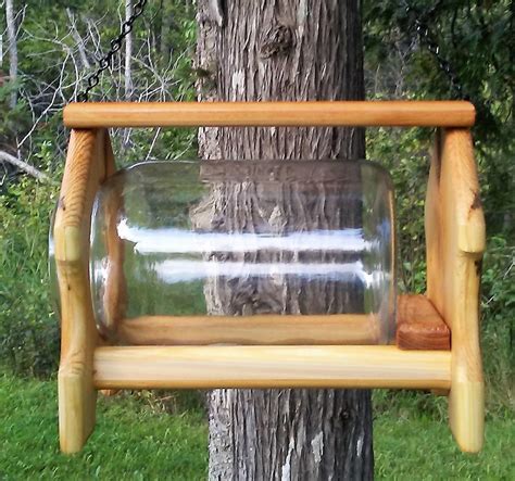 Hanging Gallon Glass Jar Squirrel Feeder Square Cedar Wood Etsy