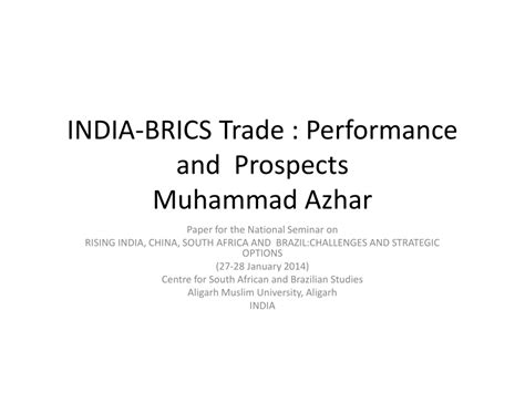 Pdf Intra Brics Trade Performance And Prospects