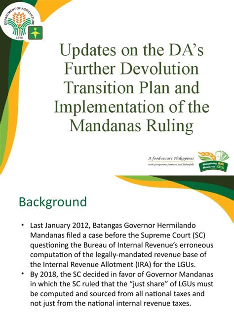 Updates On The Da Further Devolution Transition Plan For Atima Pdf